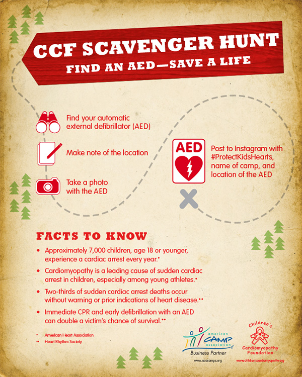Join ACA and Children's Cardiomyopathy Foundation for an AED Camp Scavenger Hunt | American Camp ...